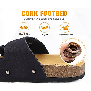 ONCAI Womens Comfortable Sandals Knock Off Clogs Sandals Women Dressy Summer Flat with Arch Support Two Strap Slip On Adjustable Buckle Slides Shoes for Women Black Size 8.5