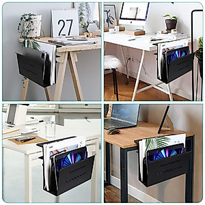 Everkeen Desk Side Storage, 2 Tier Hanging Desk Organizer, No Drill Under Desk Storage,Laptop Holder, Document Shelf, for Office or Home, Black