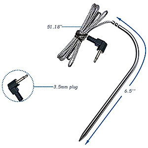 2-Pack Meat Probe Replacement for Char-Griller Gravity Fed 980 and Akorn auto-kamado and Camp Chef Wood Pellet Grills, with 2 Pack Probe Clips