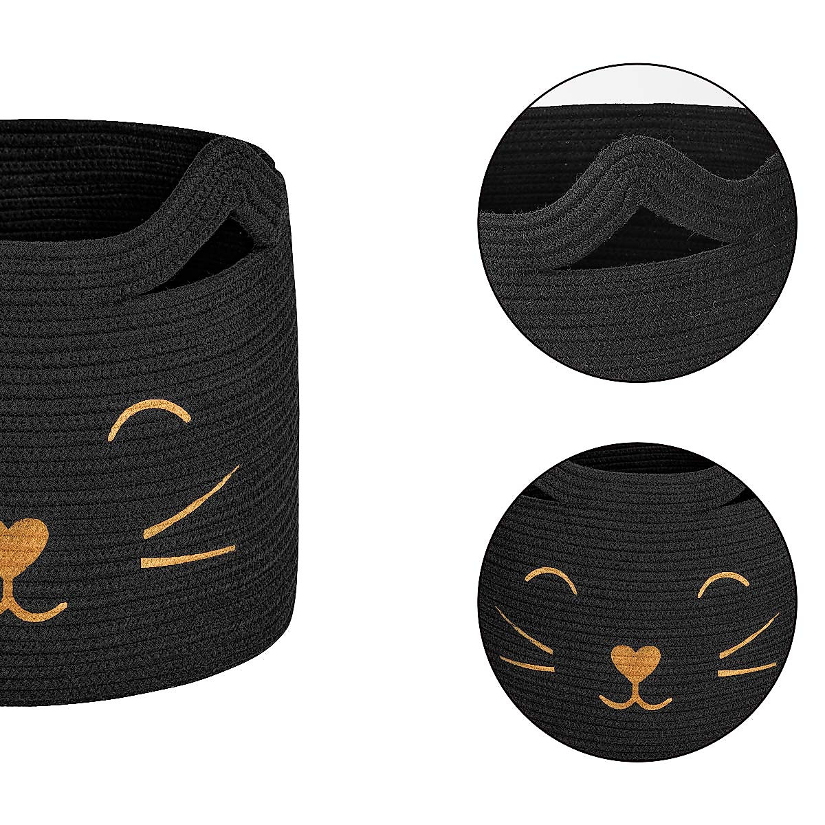 HiChen Large Woven Cotton Rope Storage Basket, Baby Laundry Basket Organizer for Toys, Blanket, Clothes, Towels, Gifts | Pet Gift Baskets for Cat, Dog - 15.7" L×11.8" H, Black