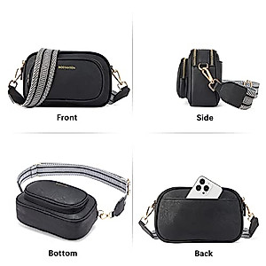 BOSTANTEN Crossbody Bags for Women Leather Cell Phone Purse Shoulder Handbags with Wide Strap Black