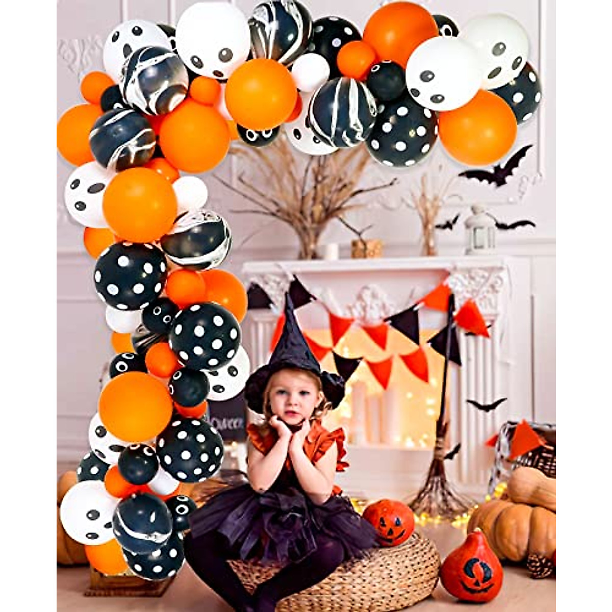 Halloween Balloon Arch Garland Kit, 103pcs 16" BOO Fiol Balloons 12" 5" Horrible Ghost Eyeball Orange Black White Latex Balloons Garland for Halloween Day Decorations Halloween Party Supplies