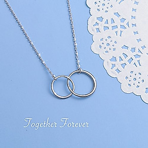 S925 Sterling Silver Two Interlocking Infinity Circles Pendant Necklace,Rolo Chain,18+2 inches