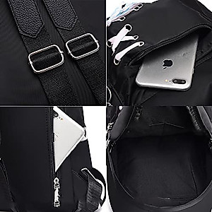 FENGJINRUHUA Mini Fashion Casual Ladies Bowknot Backpack Wallet Lightweight Travel School Shoulder Bag with Pompon (black)