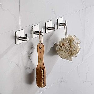 TocTen 4 Pack Bath Towel Hook Set, SUS 304Stainless Steel Robe Hook, Heavy Duty Bathroom Hook Include 2 Wall Mounted Coat Hooks 2 Adhesive Hooks Suitable for Kitchen Office Bathroom
