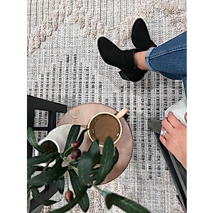 BoutiqueRugs Maulawin Farmhouse High Low Textured Shag Area Rug - Boho Moroccan Geometric Carpet for Living Room, Bedroom, Dining Room - Charcoal, Cream, Peach - 6'7" x 9' (6x9 Area Rug)