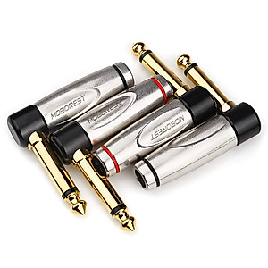 MOBOREST Audio 1/4" TS Plugs, 90 Degree Right Angle 6.35mm Heavy Duty TS Mono Male Solder Jack Connector for Speaker/Guitar/Microphone Cables -4PCS