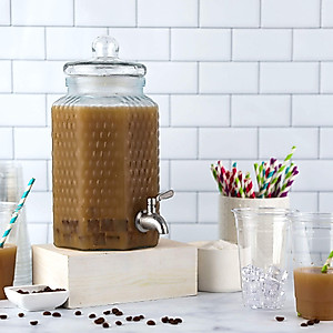 1 Gallon Glass Beverage Dispenser with Stainless Steel Spigot - Decorative Mason Jar Drink Dispenser for Parties, Fridge, Sun Tea, Iced Tea, Kombucha and Water