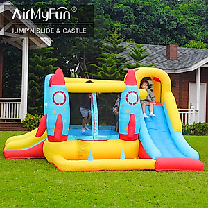 AirMyFun Inflatable Bounce House,Bouncy Castle with Air Blower,Play House with Ball Pit,Inflatable Kids Slide,Jumping Castle with Carry Bag(Rocket Theme)