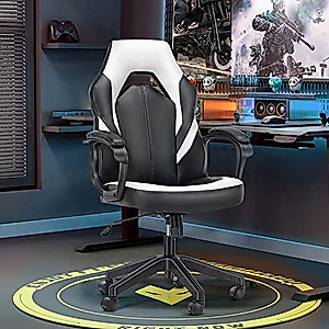 OLIXIS Computer Gaming PU Leather Ergonomic Office Swivel Desk Lumbar Support, Executive Chair with Padded Armrest and Seat Cushion for Adults, White