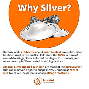 Amorini - Silver Nipple Covers for Breastfeeding Mothers, 925 Solid Silver Nipple Shields for Nursing Newborn, Protect Tender and Cracked Nipples from Rubbing on Garments, Set of 2
