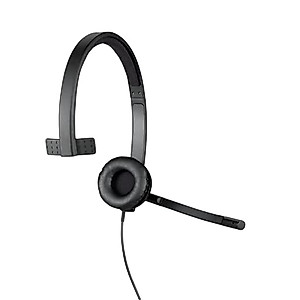 Logitech H570e Wired Headset, Mono Headphones with Noise-Cancelling Microphone, USB, In-Line Controls with Mute Button, Indicator LED, PC/Mac/Laptop - Black