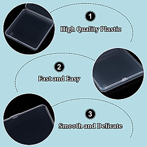 BENECREAT 10 Packs Square Plastic Storage Boxes, 4.3x4.3x0.6inch Clear Bead Storage Containers Box with Hinged Lid for Beads Cards and Other Craft Accessories