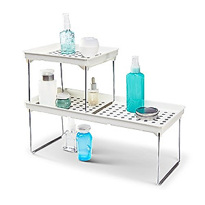 madesmart Large Stacking Shelf - Clear | CABINET COLLECTION | Organizer for Cabinet or Counter | Collapsible Legs for Storage | Non-slip Rubber Feet | BPA Free