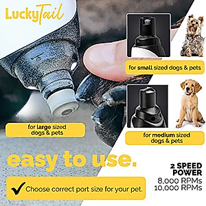LuckyTail - Dog Nail Grinder - Small & Large Dogs - Whisper Quiet Operation (30- 50dB) - Powerful 2-Speed Motor - LED Light - Rechargeable - Pet Grooming Kit - Dog Nail Trimmers - Pet Nail Grinder