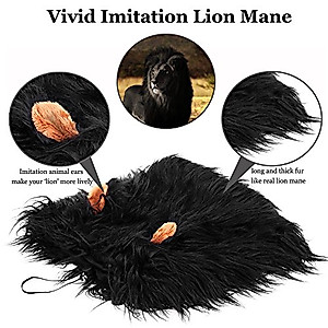 Onmygogo Lion Mane Wig for Dogs with Ears, Funny Pet Costumes for Halloween Christmas (Size L, Black)