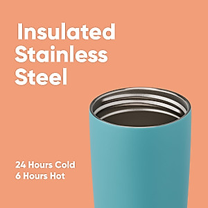 Owala SmoothSip Slider Insulated Stainless Steel Coffee Tumbler, Reusable Iced Coffee Cup, Hot Coffee Travel Mug, BPA Free 20 oz, Grey/Blue (Beachy Breeze)
