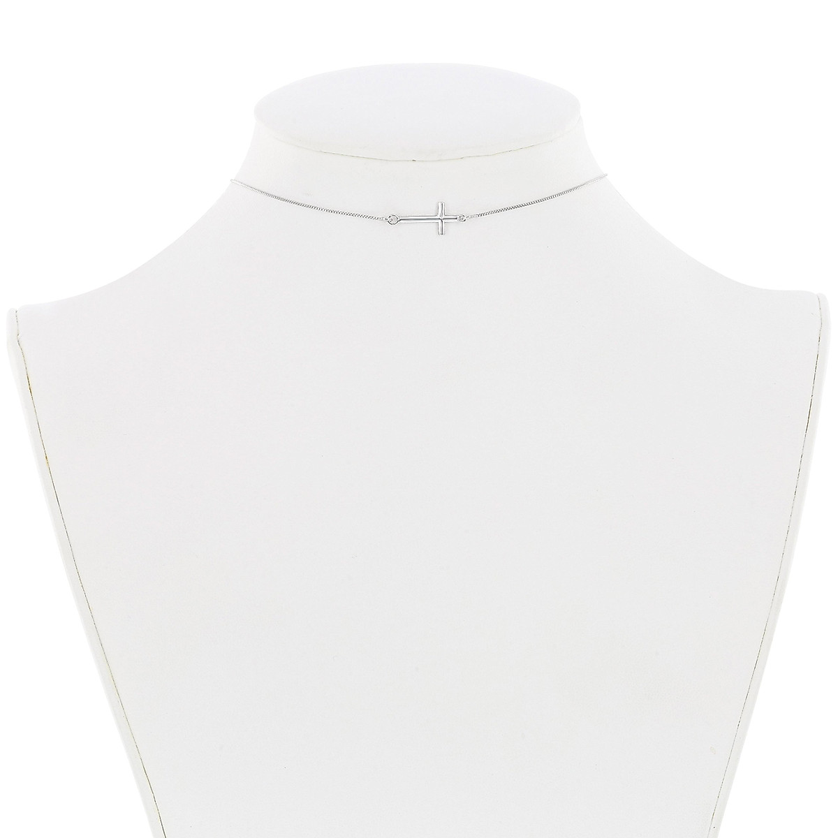 Sterling Silver 12" + 3" Italian Sideways Cross Choker Communion-Confirmation Necklace