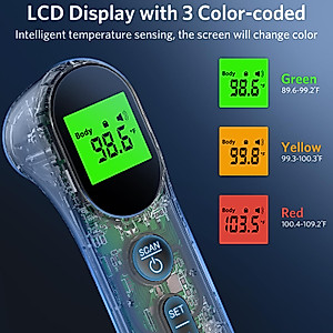 BESTEK Forehead Thermometer, Thermometer No Touch for Adults and Kids, Large LCD Screen Digital Infrared Thermometer for Home with Fever Alarm, Non Contact with 3-Color Indicator for Home