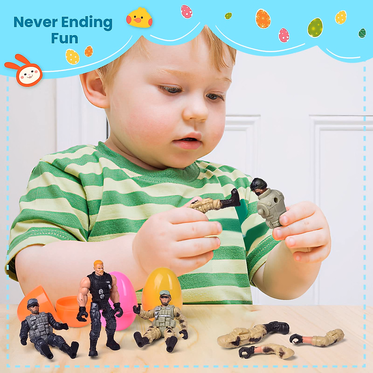 FUN LITTLE TOYS 12PCS Easter Egg with Army Men Realistic Army Ranger Action Figures, Easter Stocking Stuffers, Easter Basket Stuffers