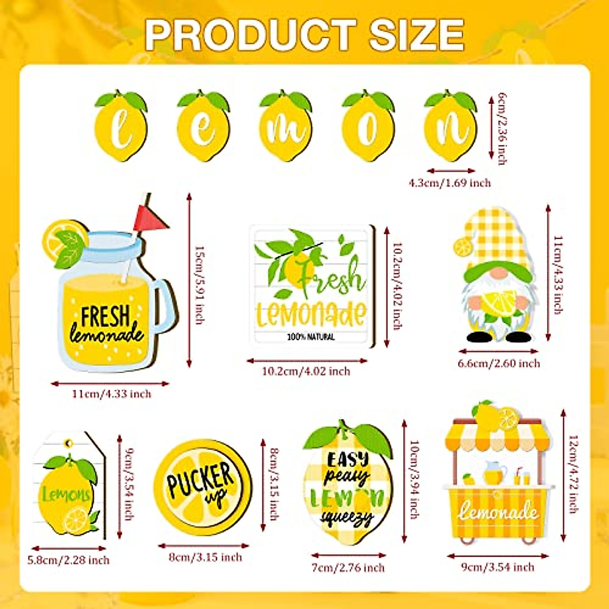 11 Pieces Lemon Peach Pumpkin Tiered Tray Decor Set Gnome Fresh Lemonade Wooden Tiered Tray Decor Peach Lemon Wood Blocks Standing Sign Decorations for Layered Pallets Summer Autumn (Lemon Style)