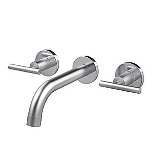 Brasnell Solutions, Brushed Nickel Wall Mounted Tub Faucet - Dual Handle - Brass - Vanity - 3-Hole spout, High Water Pressure - Home Improvement Bathroom DIY
