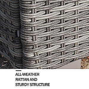 Polar Aurora 6pcs Patio Furniture Set PE Gray Rattan Wicker Sectional Outdoor Sofa Set Outside Couch w/Black Washable Seat Cushions & Modern Glass Coffee Table