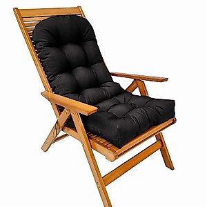 Patio Rocking Chair Cushion,Waterproof Non-Slip High Back Patio Cushions,43Inch Indoor/Outdoor Chaise Lounger Cushions (Black)