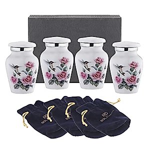 BOLD & DIVINE Small White Keepsake Urns |for Human or Pet Ashes | Mini Urns Set of 4 Hummingbird
