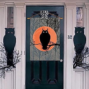 MEHOTOP Owl Halloween House Flag 28 x 40 Double Sided for Outside Large Garden Yard Flags Orange Full Moon Moonlight Burlap Vertical Banner Seasons Decor for Outdoor Lawn Holiday Wall Door Decoration