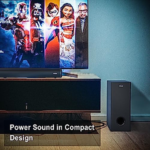 littoak Soundbar with Subwoofer, 2.1 soundbar for TV, PC Gaming, Home Audio, Bluetooth 5.0/HDMI ARC/Optical/AUX/USB Connection, Bass Adjustable, Wall Mountable, Remote Control, 16 Inch