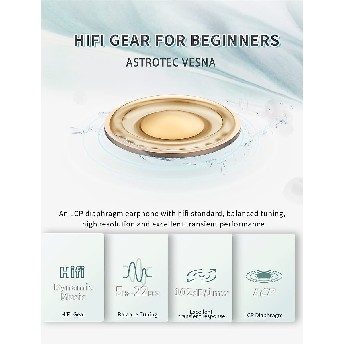 Kinboofi Astrotec Vesna in Ear Monitor Earphone,LCP Diaphragm Earbuds Earphones with Physical Noise Cancellation in Ear Headphone, for Entry-Level Audiophine IEMS (with Mic, Silver)