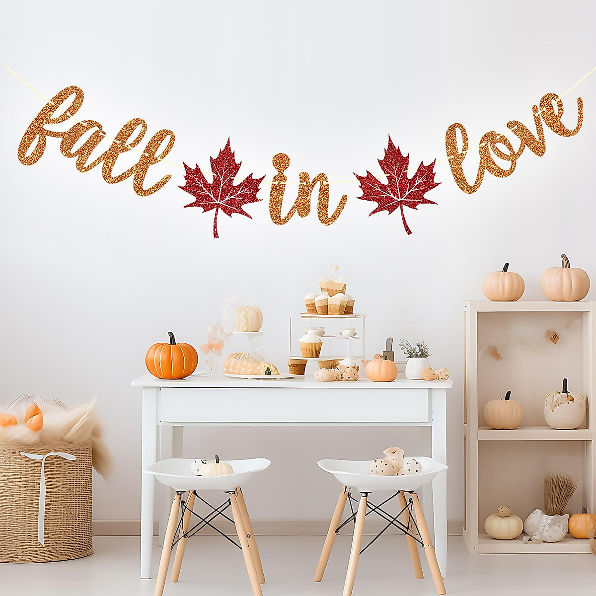 Jenrtvis Fall in Love Banner, Thanksgiving Autumn Theme Wedding Banner, Fall Season Bridal Shower Party Decoration Supplies, Fall Theme Bachelorette Party Decoration Orange & Red Glitter