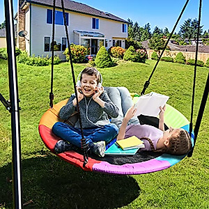 Trekassy 440lbs Swing Set with 40 Inch Saucer Tree Swing, Swivel and Heavy Duty A-Frame Metal Swing Stand (Multicolor)