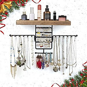 Jewelry Organizer Wall Mounted Rotating Jewelry Holder Hanging Storage Display for Necklaces Bracelet Earring Ring (Carbonized Black)