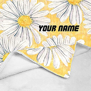 CUXWEOT Custom Blanket with Name Text,Personalized Watercolor Daisy Flowers Super Soft Fleece Throw Blanket for Couch Sofa Bed (50 X 60 inches)