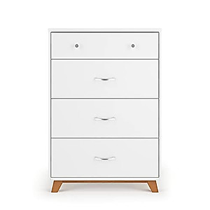Child Craft SOHO 4 Drawer Mid-Century Modern Chest, Anti-Tip Kit, Extra-Large Storage for Baby Nursery, Kid’s Room (White/Natural)