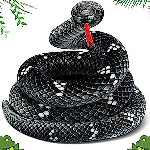 Hiboom Giant Snake Plush Large Stuffed Animal Snake Realistic Stuffed Snake Lifelike Plush Snake Toy Gifts for Birthday Party Prank Props (Black, Gray, 71 Inch)