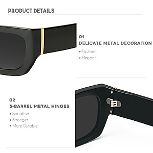 mosanana Trendy Cat Eye Sunglasses for Women Retro Designer Chunky Fashion Cool Vintage Cute Polarized Rectangular Cool Unique Stylish 2024 Shades Black MS52370