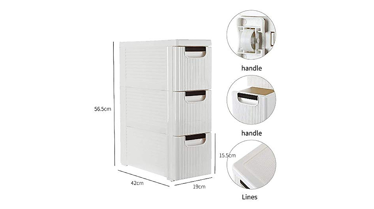 Narrow 3-Drawer Rolling Storage Cart for Home & Office