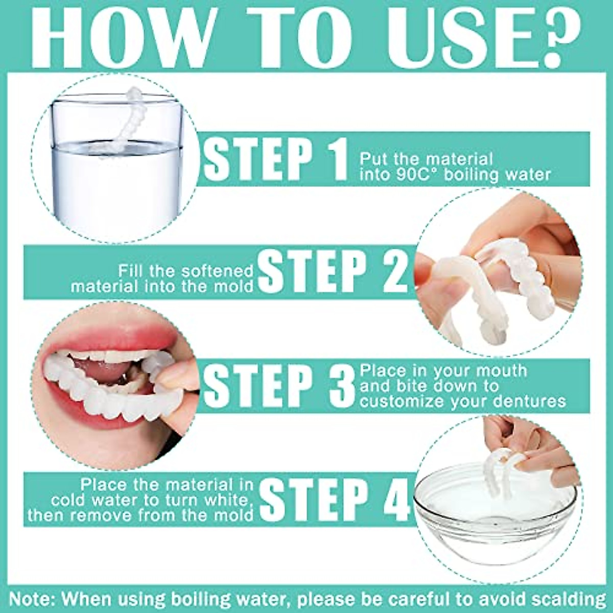 6 Set Fake Teeth Temporary Denture Teeth Veneer Snap in Teeth Confidence Smile Dentures Veneers Fake White Teeth with Mini Tweezers for Men and Women Bad Teeth Whitening Alternative