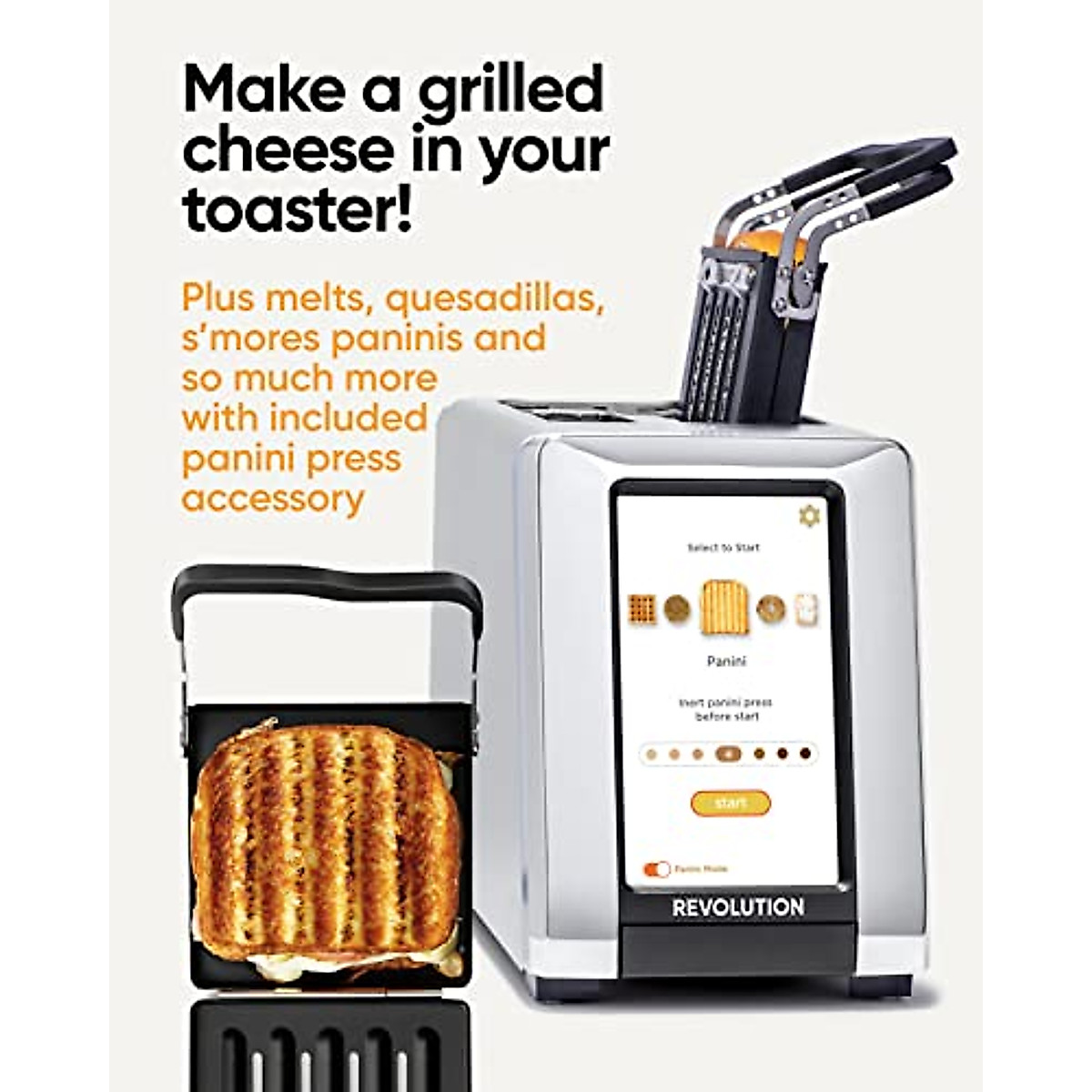 Revolution InstaGLO® R180S Toaster + Revolution Panini Press Bundle. Make grilled cheeses, quesadillas, paninis, tuna melts and other sandwiches in your toaster (2 items)