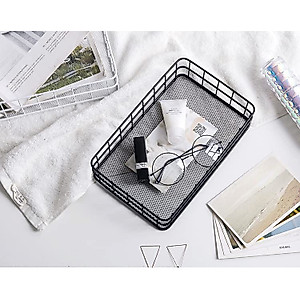 Lioong Black Metal Wire Bathroom Vanity Trays Storage Basket Bins for Organizing Paper Hand Towel Toilet Tank Vanity Countertop Table