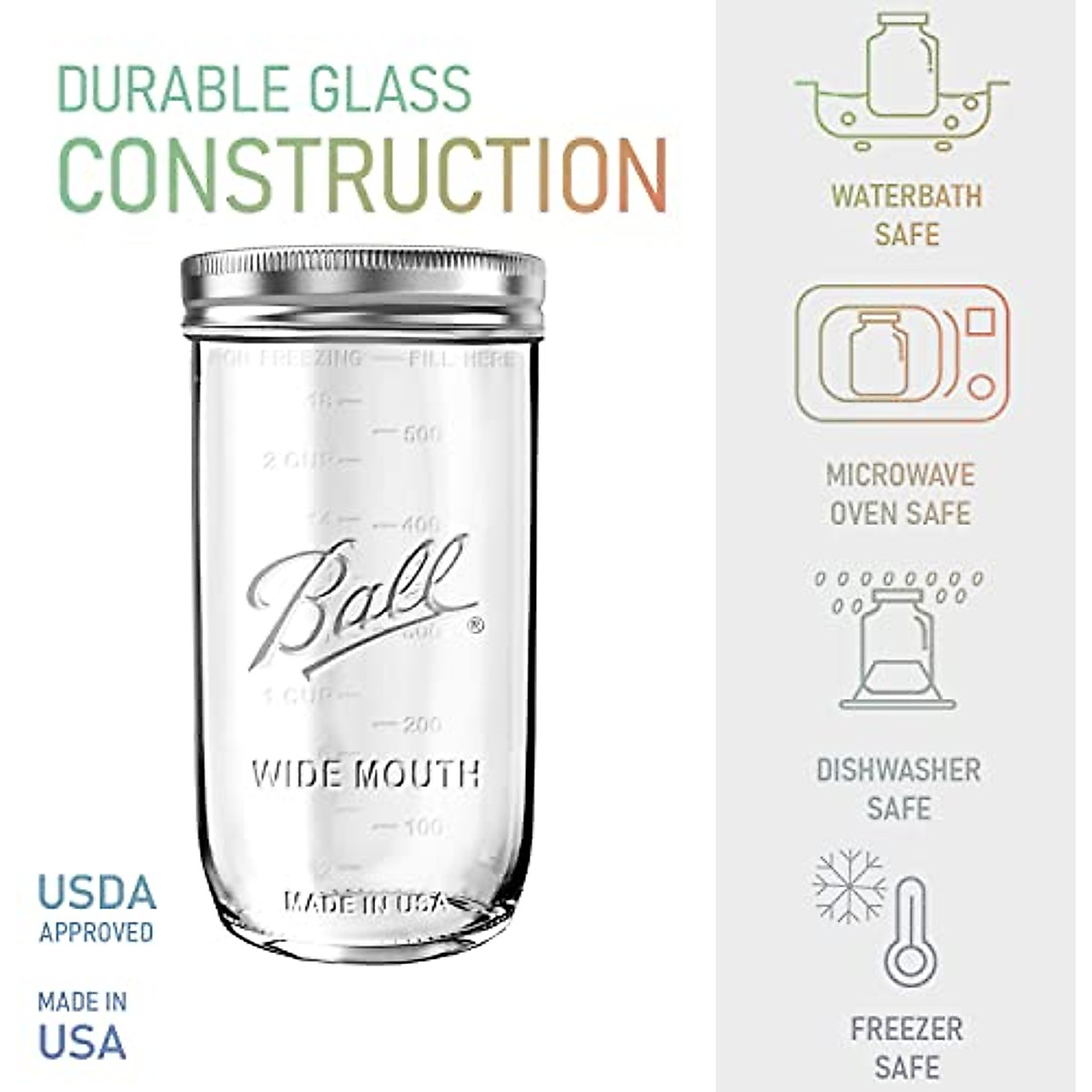 BHL JARS Mason Jars Wide Mouth 24 oz Bundle with Non Slip Jar Opener brand Set of 4 Mason Jars - Canning Glass Jars with Lids and Bands