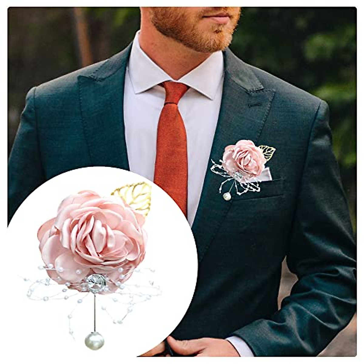 XAN Bridesmaid Wrist Flower Corsage Bride Silk Wrist Flower, with Artificial Pearl Bead Elastic Bracelet Wristband Gold Leaf, Used for Wedding Ball Hand Flower Decoration (Grey Combination)