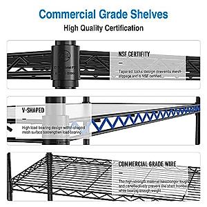 3 Tier NSF Metal Shelf Wire Shelving Unit - Black Set of 2, 1050lbs Capacity Heavy Duty Adjustable Storage Rack with Shelf Liners, Extensible to 6 Tier 2100lbs Shelving Designs, 48" H x 48" L x 18" D