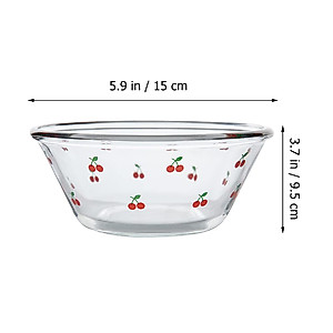LUOZZY Glass Salad Bowl Cherry Pattern Mixing Bowl Fruit Bowl Dessert Display Bowl Soup Bowl Serving Dish for Home Kitchen