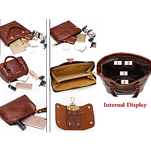 AlwaySky Women 6PCS Handbag and Purse Set Hobo Tote Satchels Shoulder Bag Clutch Wallet Brown