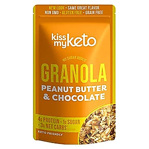 Kiss My Keto Granola Cereal – Peanut Butter Chocolate Keto Granola Low Carb Cereal (2g-Net) Low Sugar Granola (1g) – Grain Free Granola Keto Cereal, Gluten Free Granola – Keto Nut Granola for Yogurt 2pk
