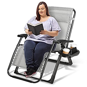 Artist hand 350LBS Capacity Zero Gravity Heavy Duty Outdoor Folding Lounge Chairs w/Snack Tray,Lawn Patio Reclining Chairs-XL Size (Extra-Wide Seats) Grey